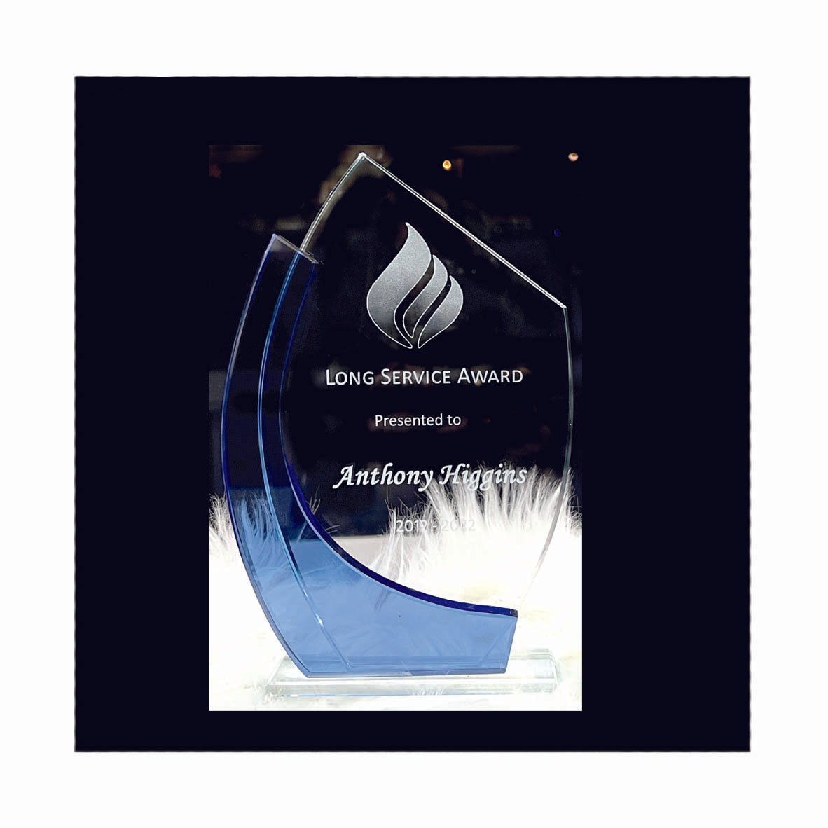 2D Blue Shield Trophy | Punchprint Photo Engraving